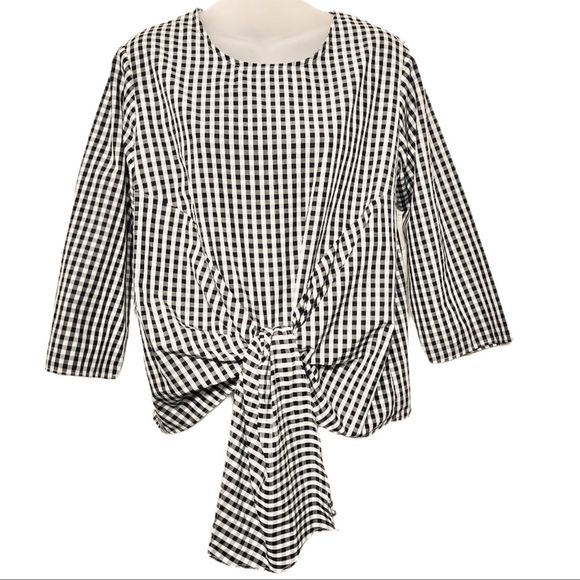 Kaktus | Tops | Kaktus Black White Gingham Tie Front Bow Blouse Top ...